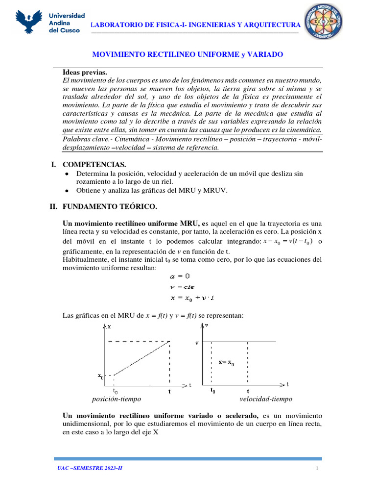 Experimento N°6 Mru y Mruv F-I 2023-Ii | PDF | Cinemática | Velocidad