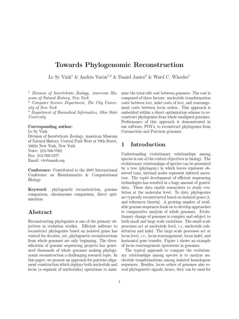 Le Sy Vin Et Al - 2007 - Towards Phylogenomics Reconstruction | PDF | Sequence Alignment ...