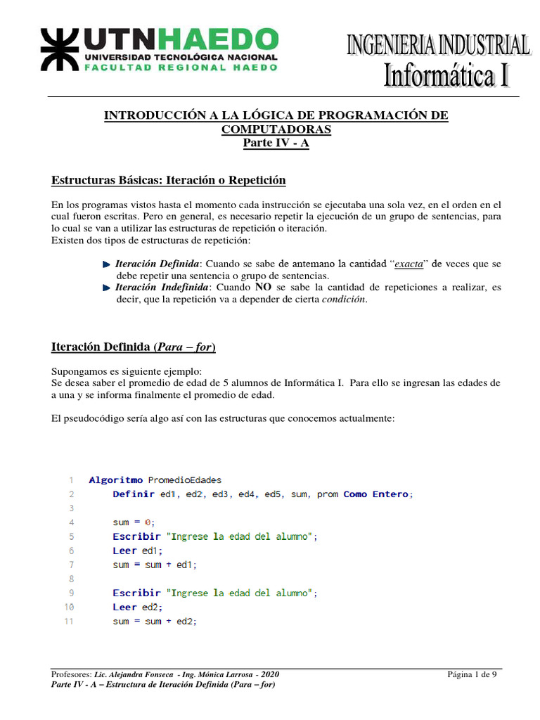 Iteración Definida en Programación | PDF | Iteración | Programación de ...