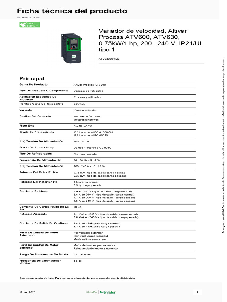 Schneider Electric Altivar-Process-ATV600 ATV630U07M3 | PDF | Relé ...