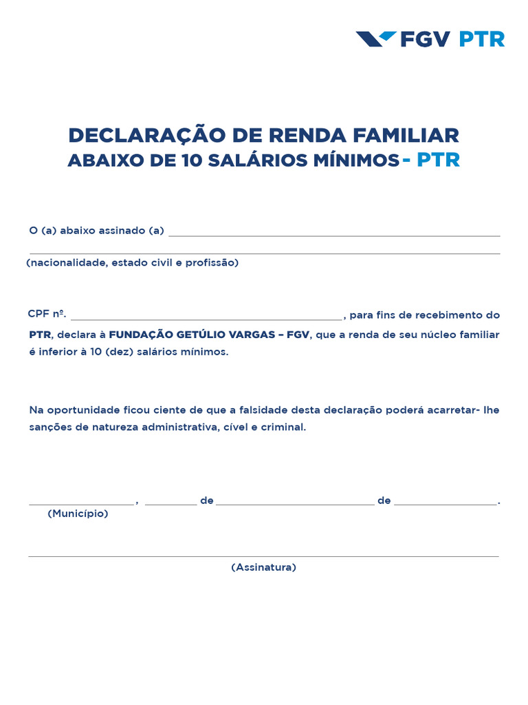 FGV PTR - Declaração de Renda | PDF