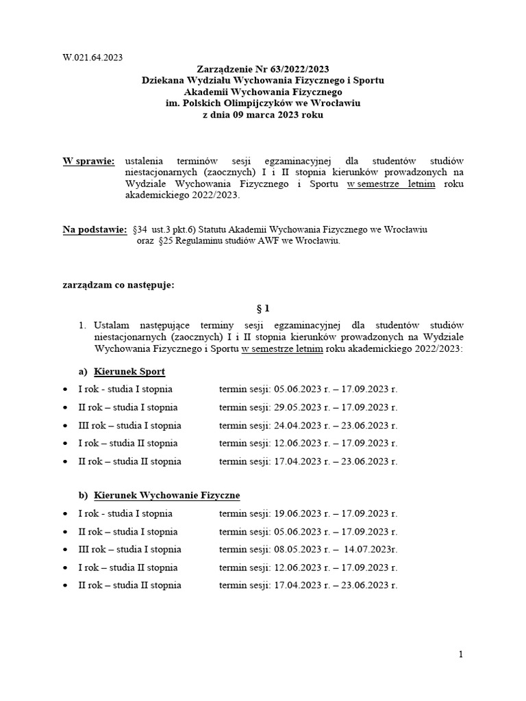 ZD Wfis 063 2022 2023 09 03 2023 Sesja Lato | PDF