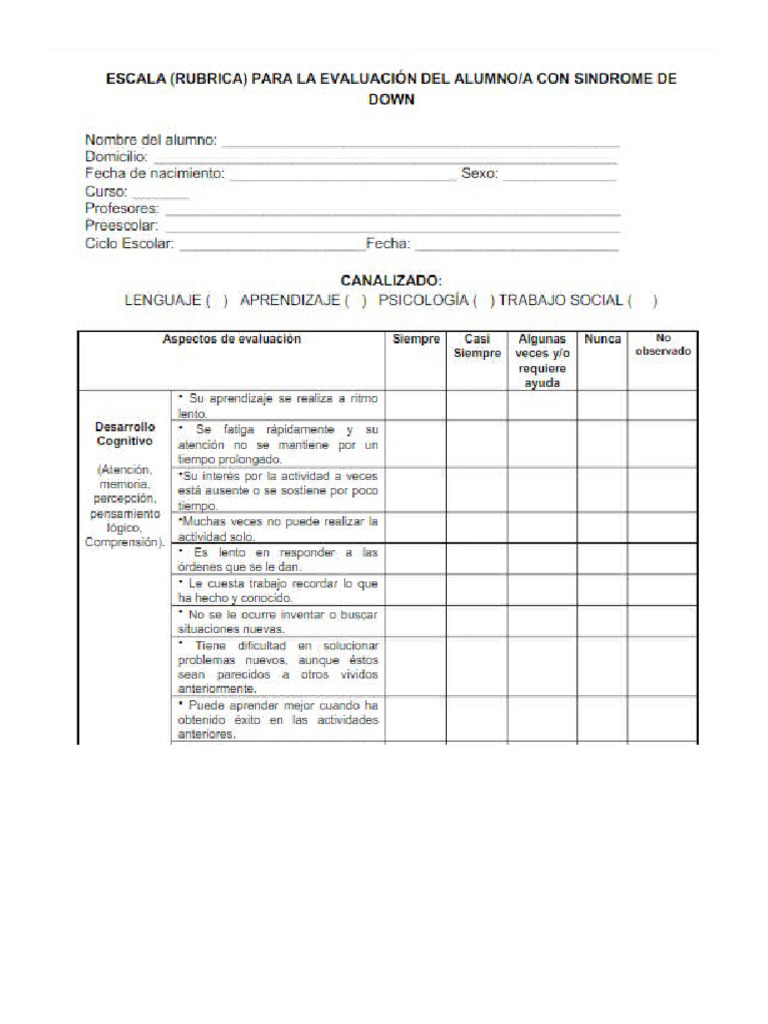 Escala de Observacion Sindrome Down | PDF Escala de Observacion Sindrome Down | PDF