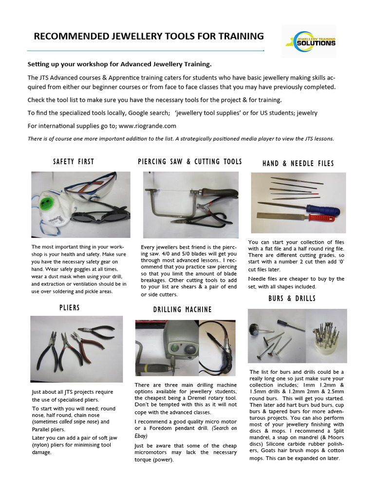 Advanced Student Tool List | PDF | Soldering | Jewellery