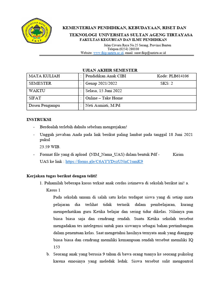 UAS Pendidikan Anak CIBI | PDF