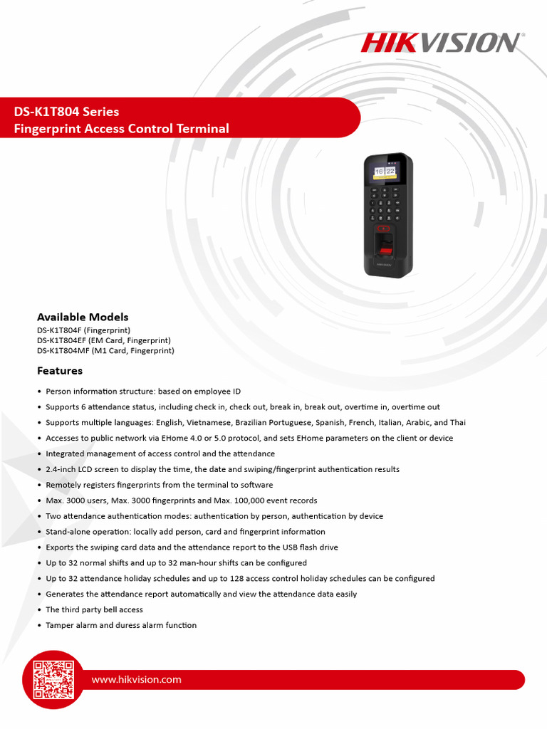 Hikvision DS-K1T804BMF | PDF | Access Control | Authentication