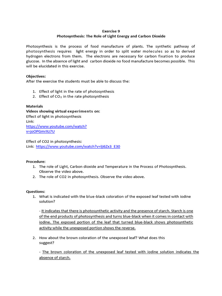ALEA - Exercise 9 Photosynthesis (Part 1) | Download Free PDF ...
