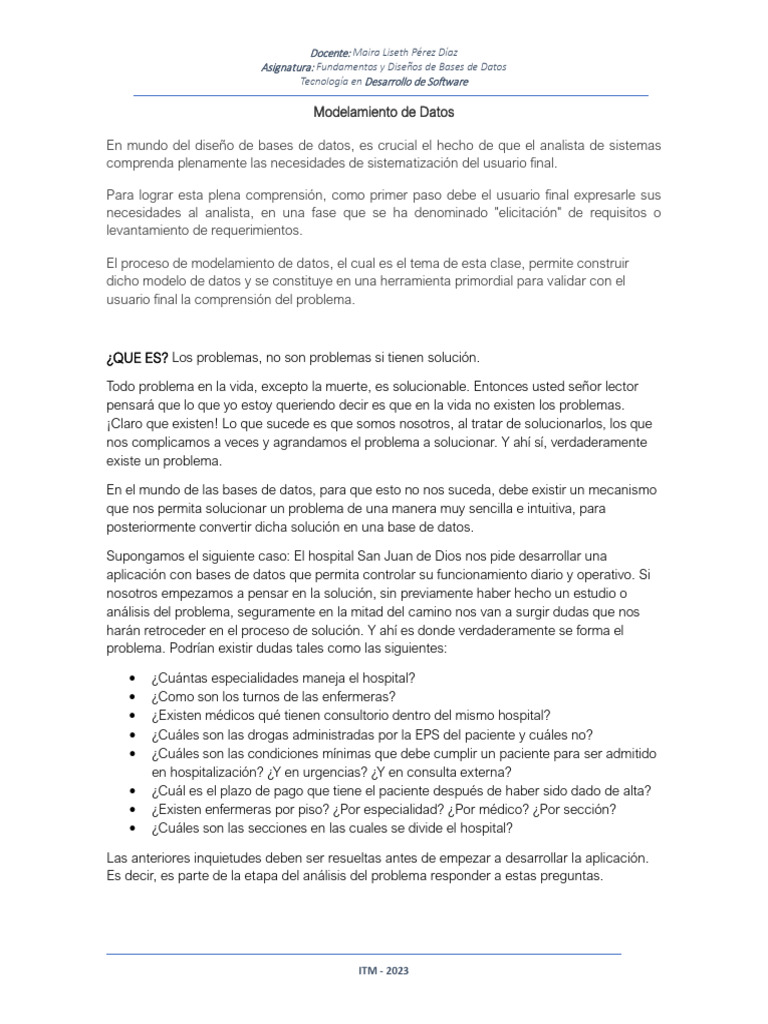 Clase 3 - FDBD - Modelamiento de Datos | PDF | Bases de datos | Hospital