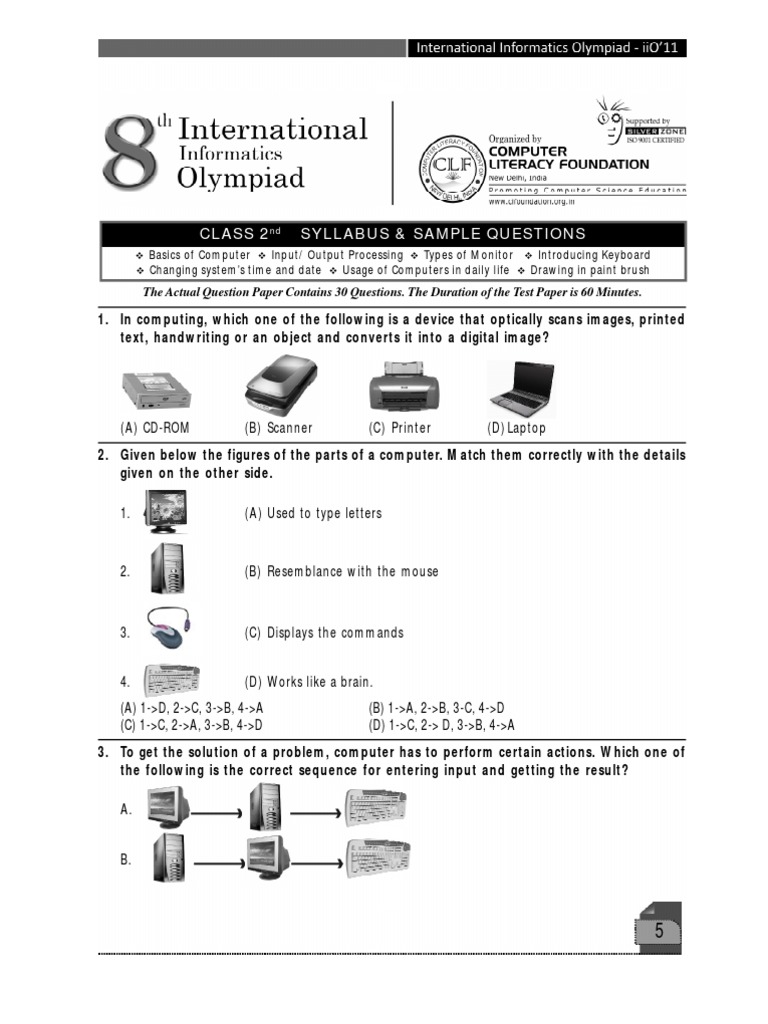 Class 2 Computer Olympiad Sample Questions | PDF | Image Scanner | Disk ...