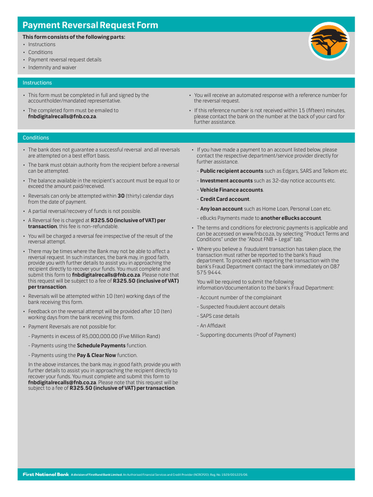 Reversal Form FNB | PDF | Indemnity | Payments