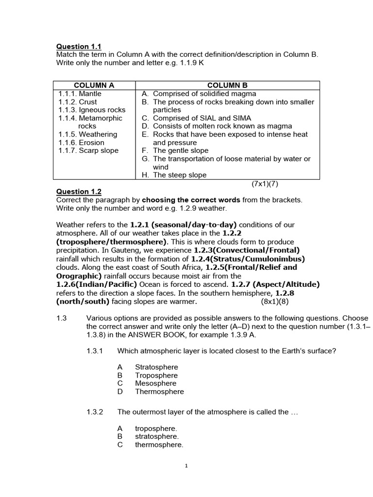 Grade 10 Climatology Short Questions | PDF | Atmosphere Of Earth ...
