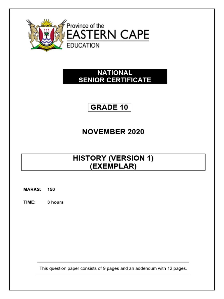 History p1 Gr10 QP Nov2020 - English | PDF | South Africa