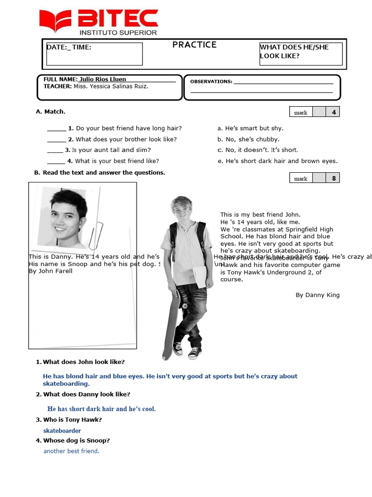 PRACTICE (What Does He-She Look Like) | PDF