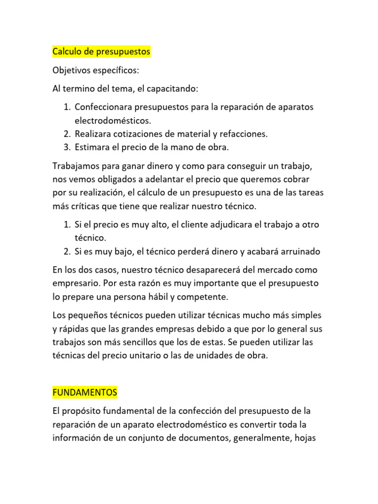 Calculo de Presupuestos | PDF | Presupuesto | Business