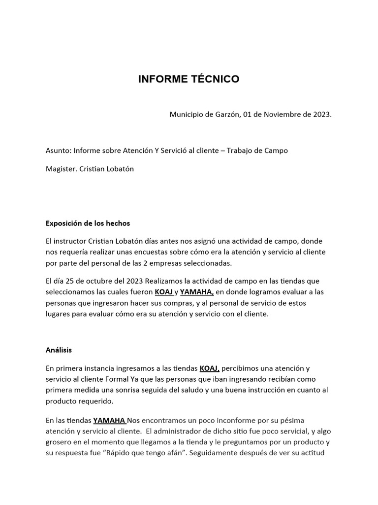 Modelo-Informe-tecnico (1) | PDF | Servicio al Cliente | Metodología de encuesta