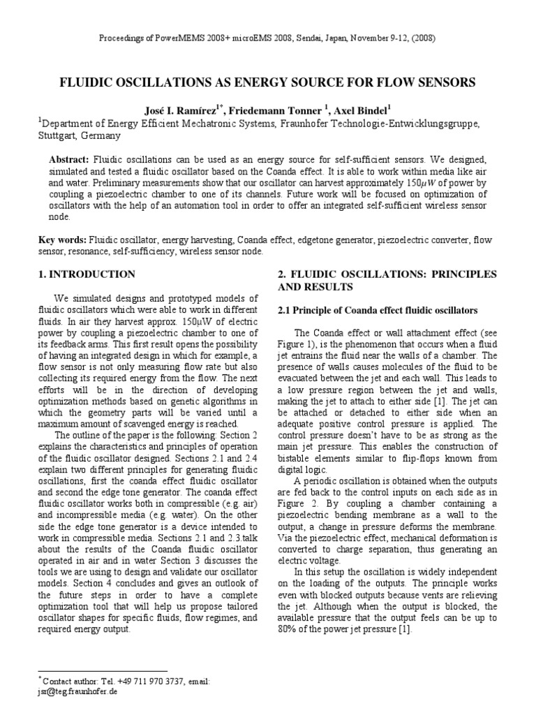 Fluidic Oscillations as Energy Source for Flow Sensors: Design ...