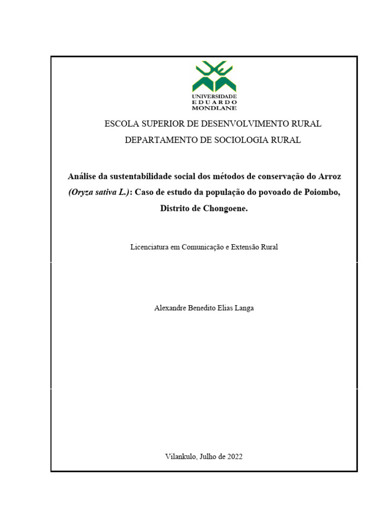 Alexandre Langa - Trabalho de Culminação de Curso | PDF | Agricultura ...