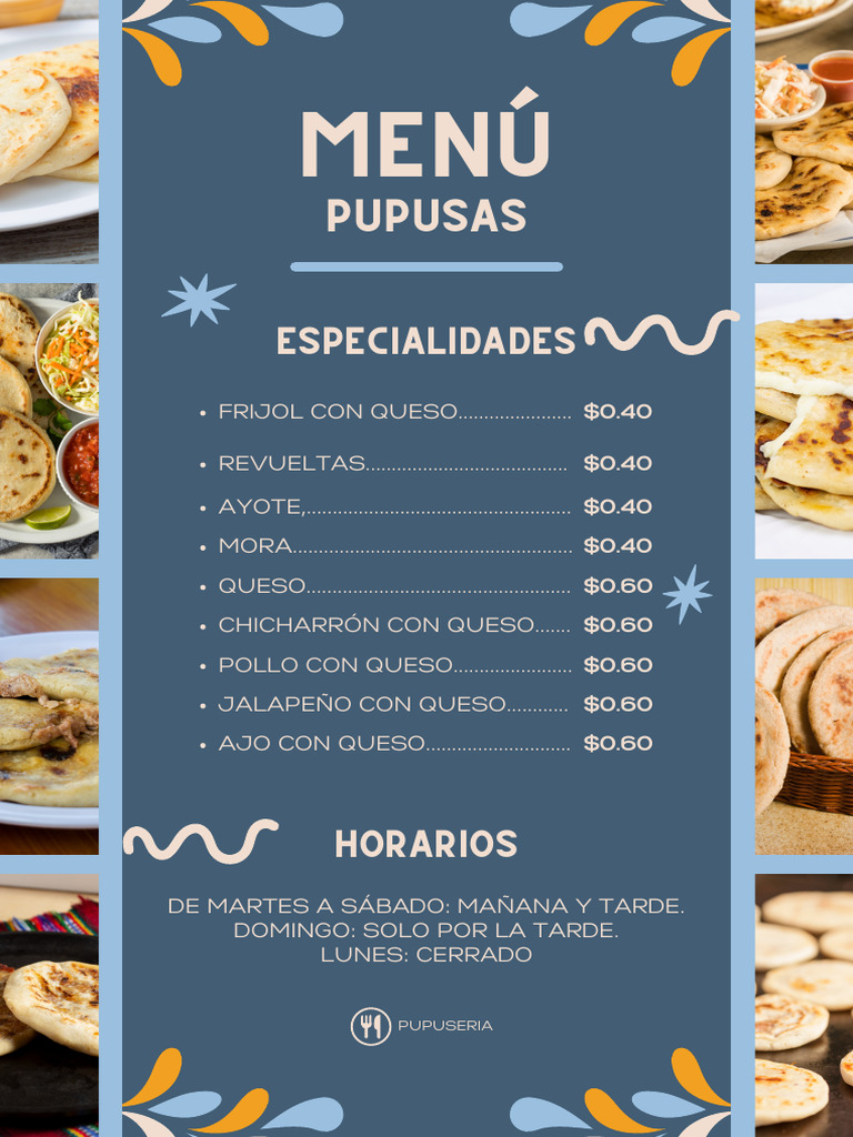 Menú de Pupusas y Especialidades | PDF