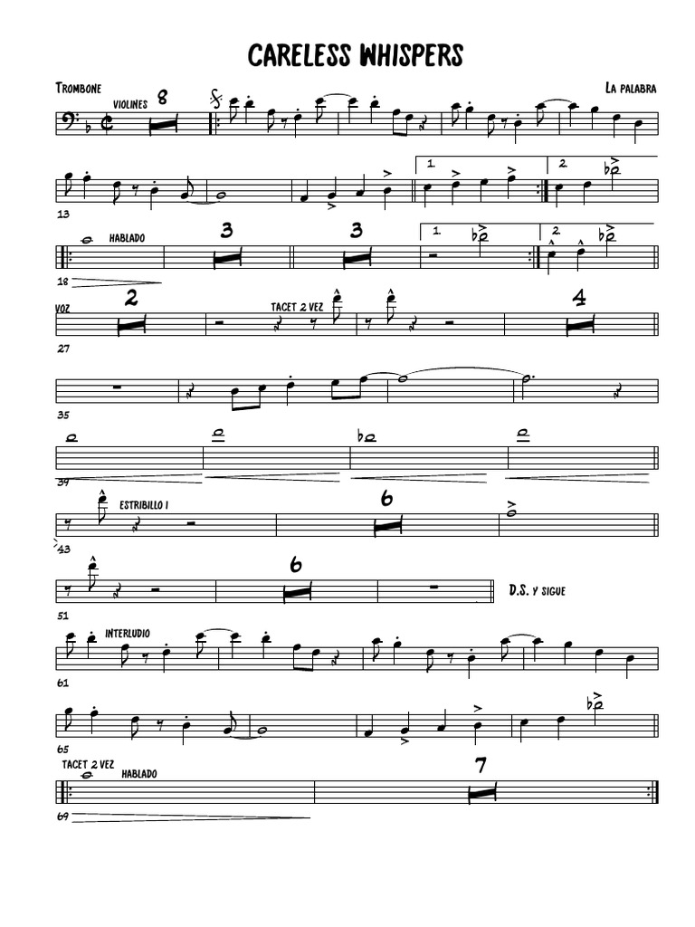 Careless Whispers - Trombone | PDF