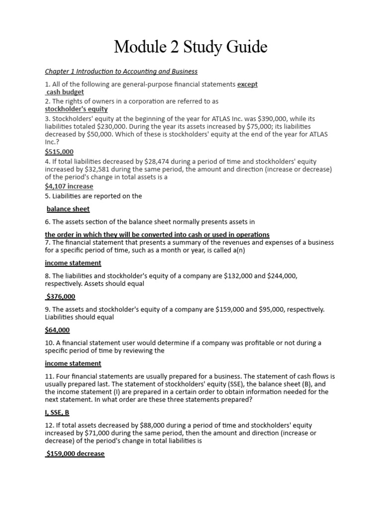 Module 2 Study Guide | PDF | Equity (Finance) | Debits And Credits