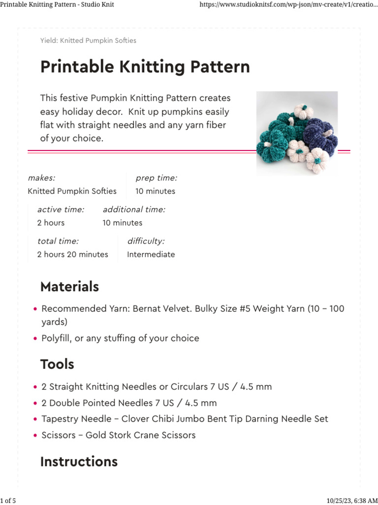 Free Pumpkin Knitting Pattern PDF | PDF | Knitting | Knitting Needle