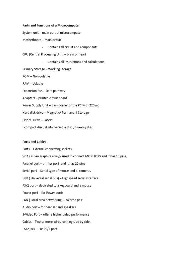 Parts and Functions of A Microcomputer | PDF | Usb | Computer Data Storage