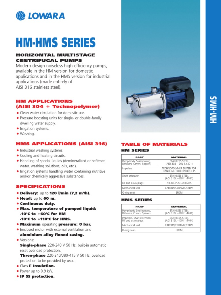 Hm-Hms Series: HM Applications (AISI 304 + Technopolymer) | PDF | Pump ...