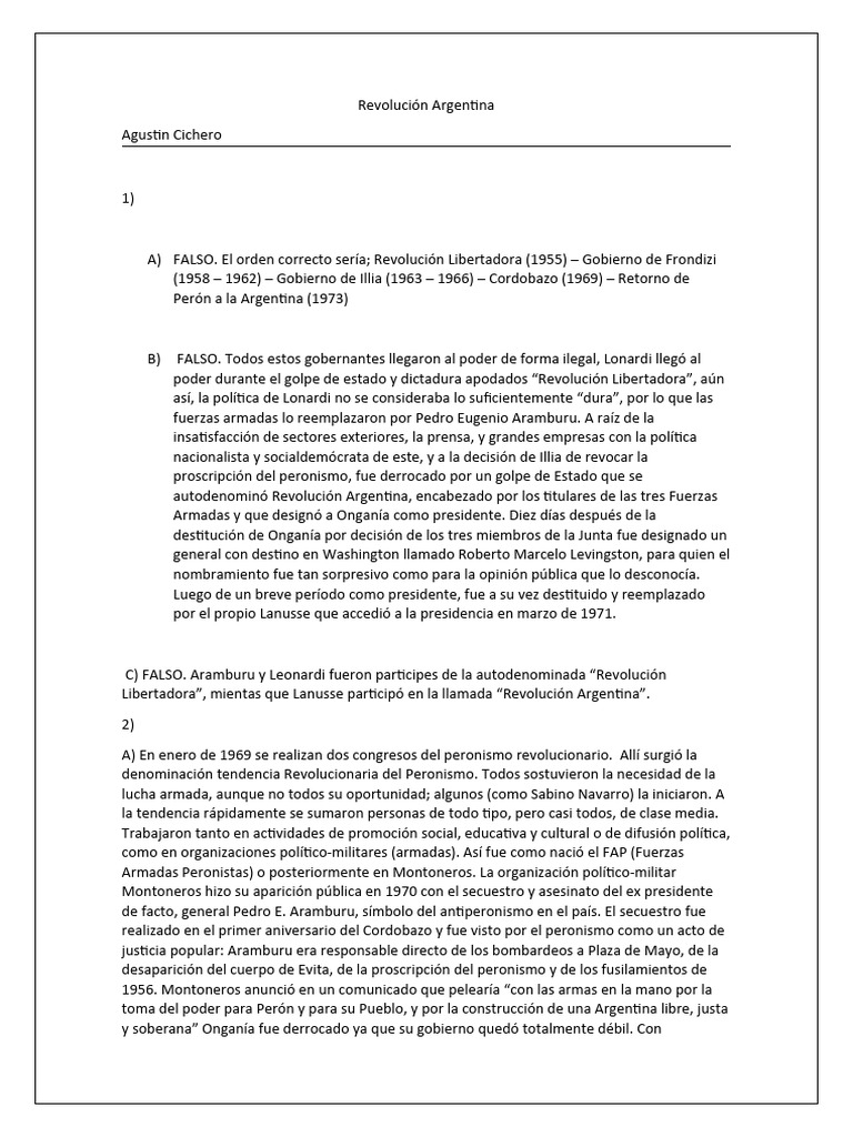Revolución Argentina: Contexto y Conflictos | PDF | Argentina | América ...