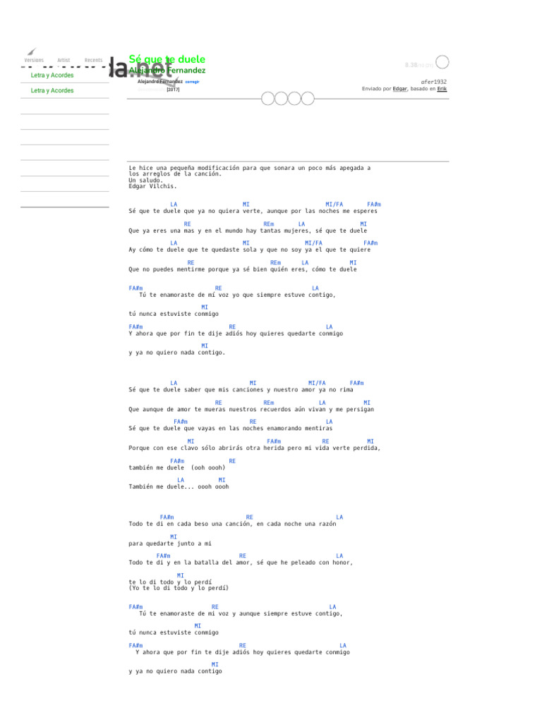 Se que te duele, por Alejandro Fernandez y Morat | PDF | Música pop ...