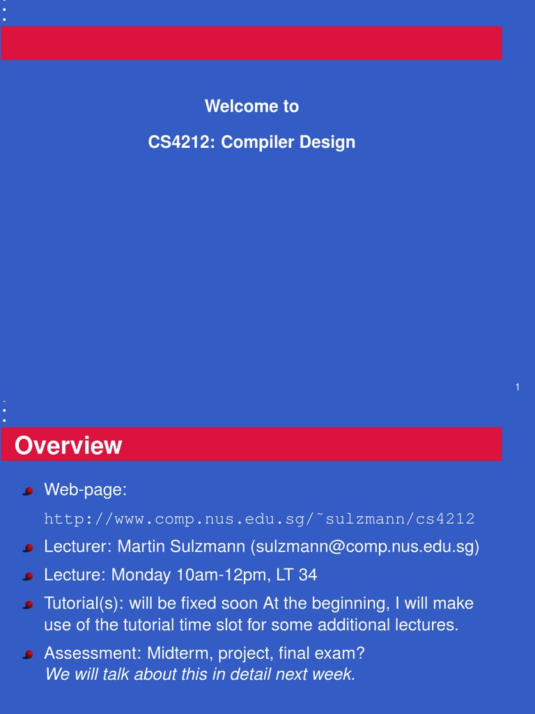 Welcome To CS4212: Compiler Design | PDF | Compiler | Parsing