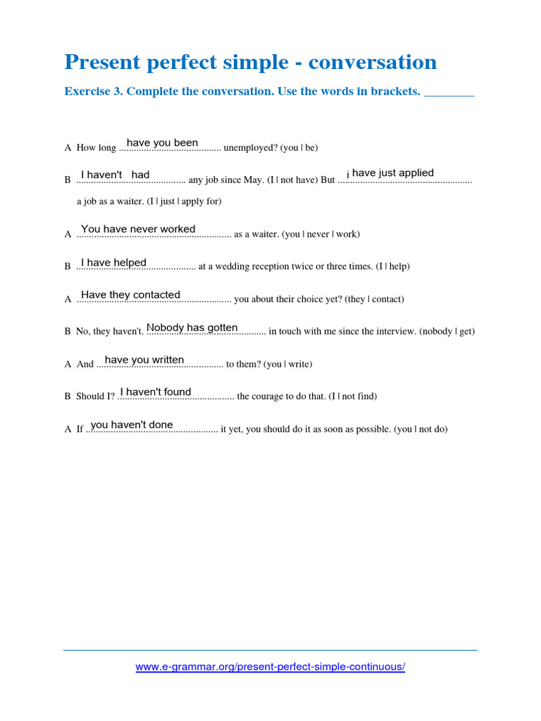 Present Perfect Conversation Exercise 3 | PDF