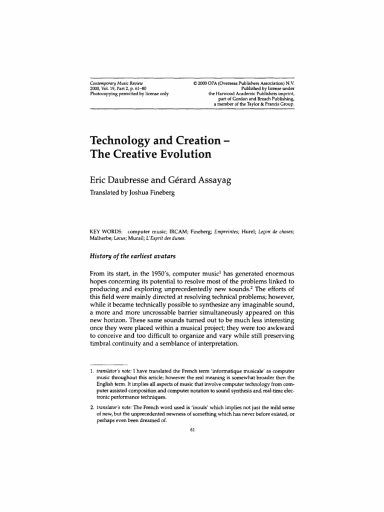 Technology and Creation - The Creative Evolution | PDF | Spectral ...