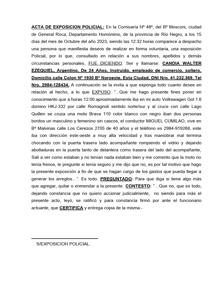 Acta de Exposicion Policial | PDF Acta de Exposicion Policial | PDF