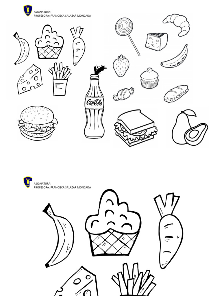 Alimentos Saludables y No Saludables para Colorear | PDF