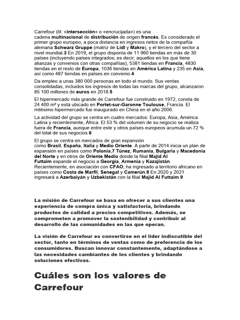 Carrefour: Misión, Visión y Valores Empresariales | PDF | Economias ...