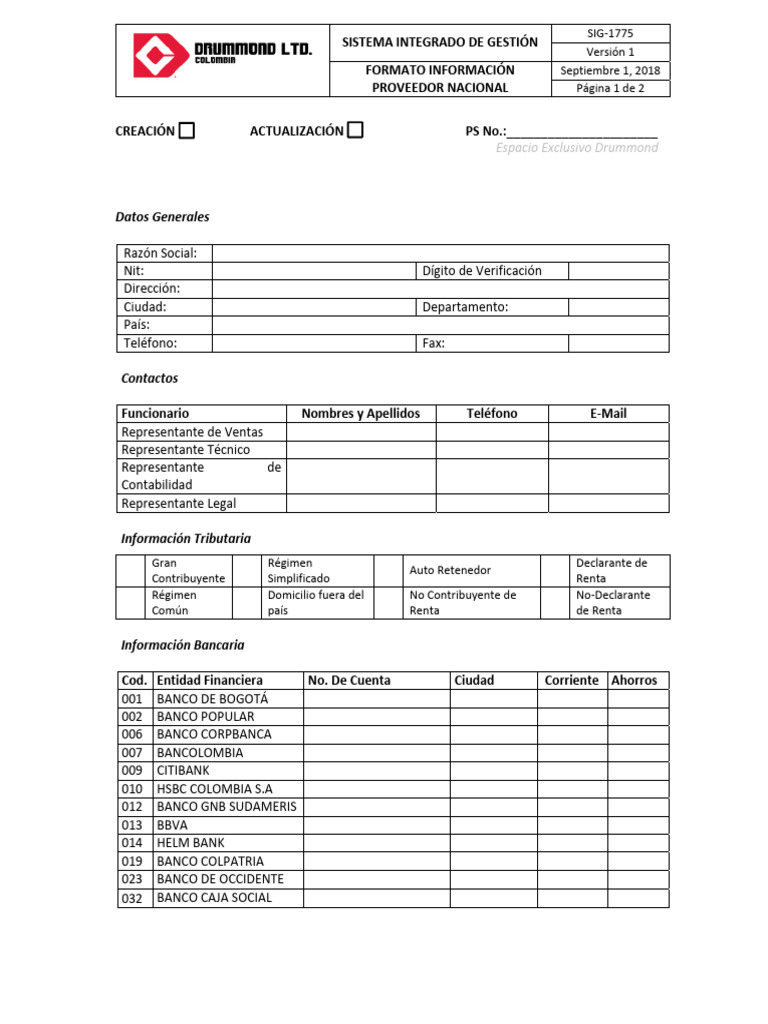 Formato Información Proveedor Nacional | PDF | Servicios financieros ...