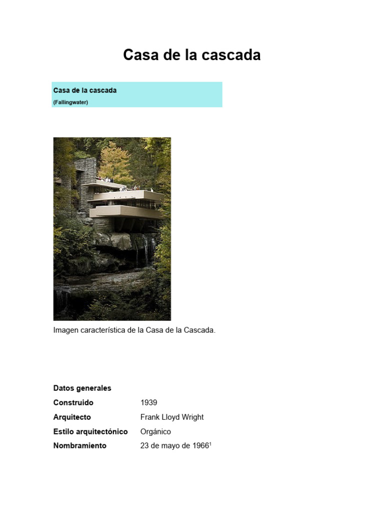Casa de La Cascada | PDF | Diseño arquitectonico | Arquitectura