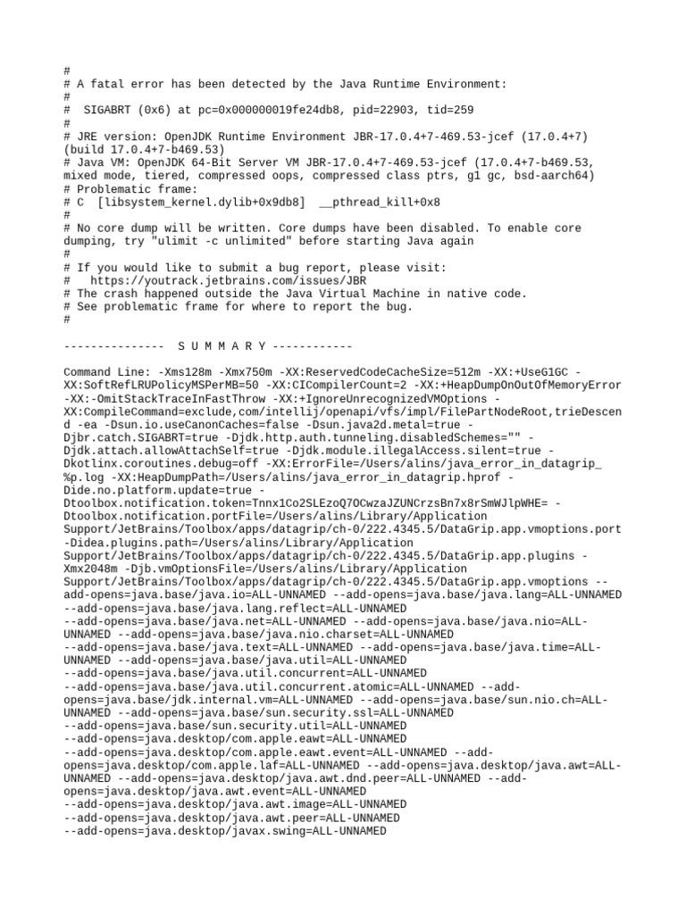 Java Error In Datagrip 22903 Pdf Java Programming Language Virtual Machine