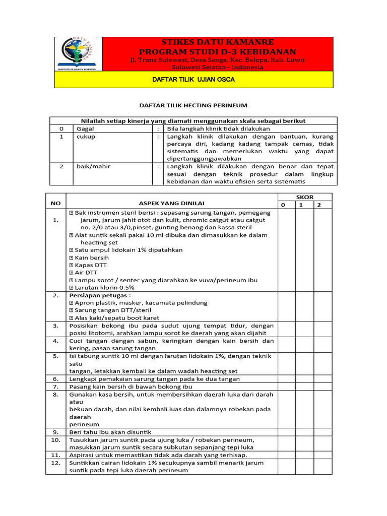 Daftar Tilik Hecting Perineum | PDF