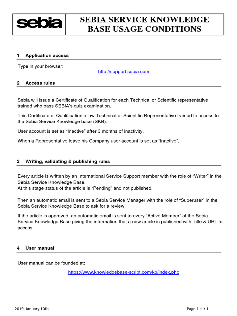 Sebia SKB Access and Usage Guidelines | PDF