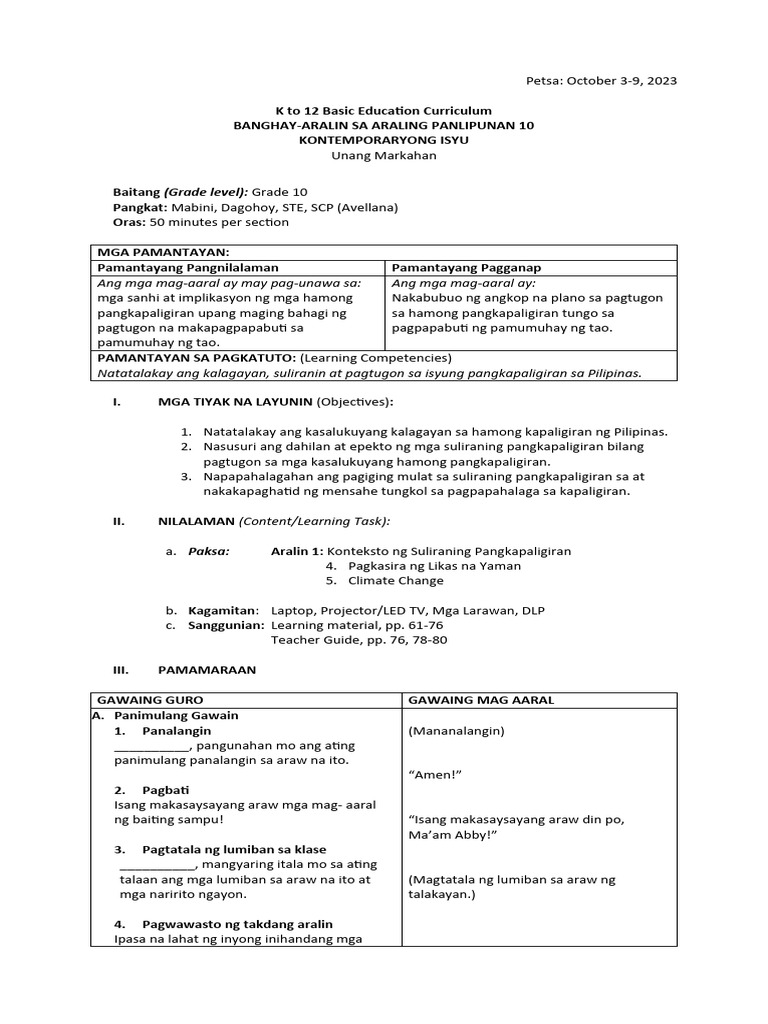 DLP 3 - Q1M2 (A2&3) Pagkasira NG Likas Na Yaman at Climate Change | PDF