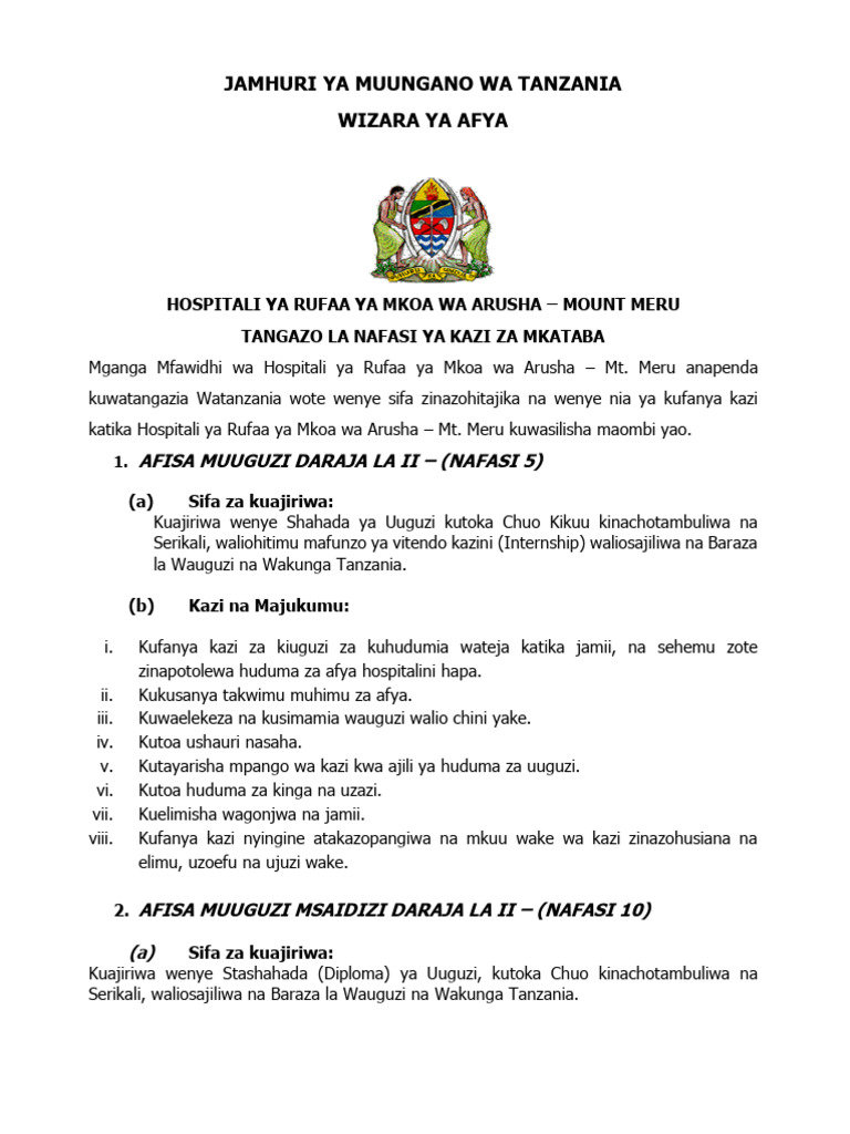 Tangazo La Ajira Za Mkataba | PDF