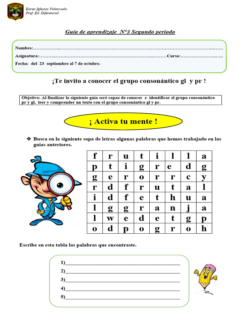 Aprendizaje del grupo consonántico gl y pr | PDF | Lingüística