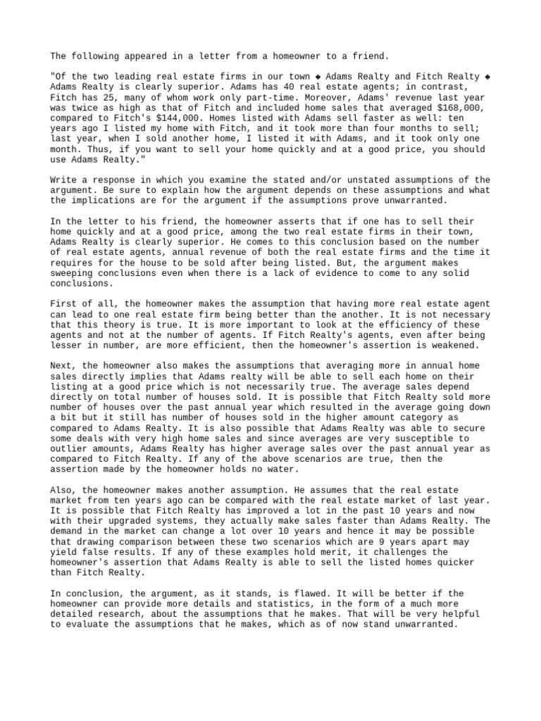 Argument - Adams and Fitch Realty | PDF | Market (Economics) | Economics