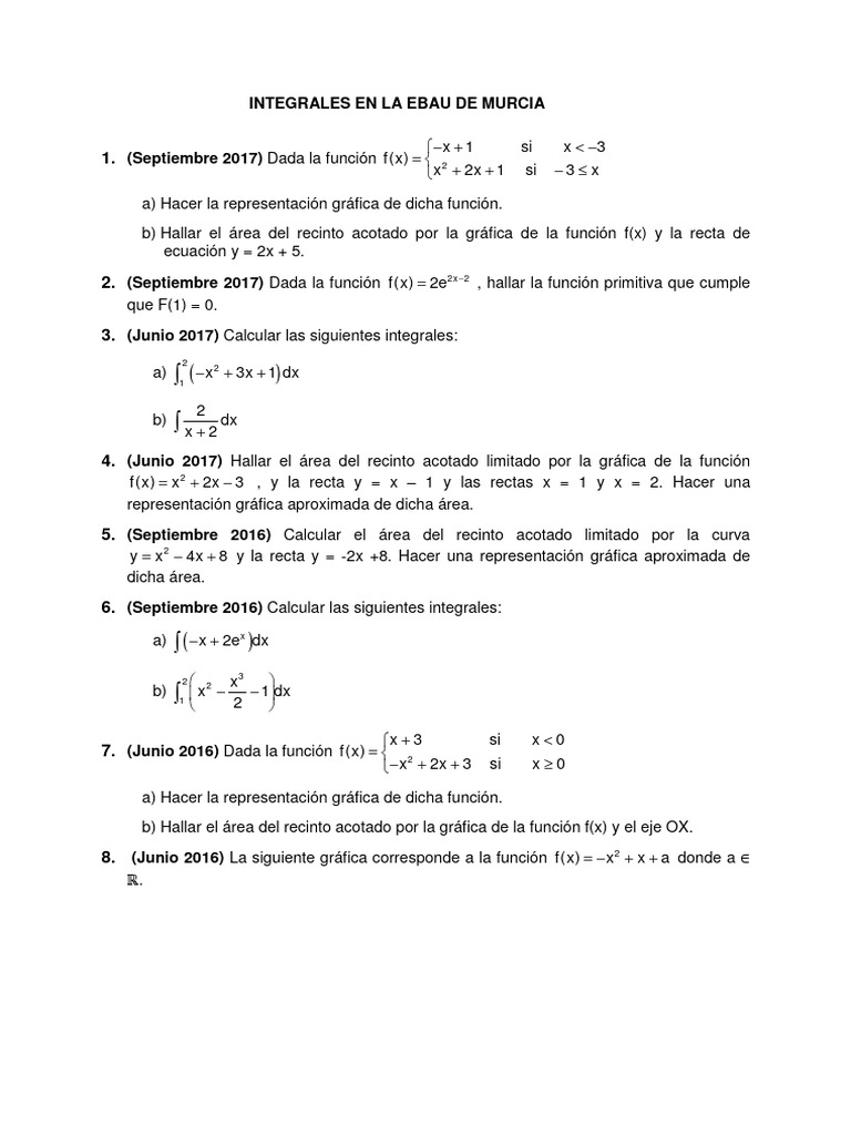 Integrales y Áreas en EBAU Murcia | PDF