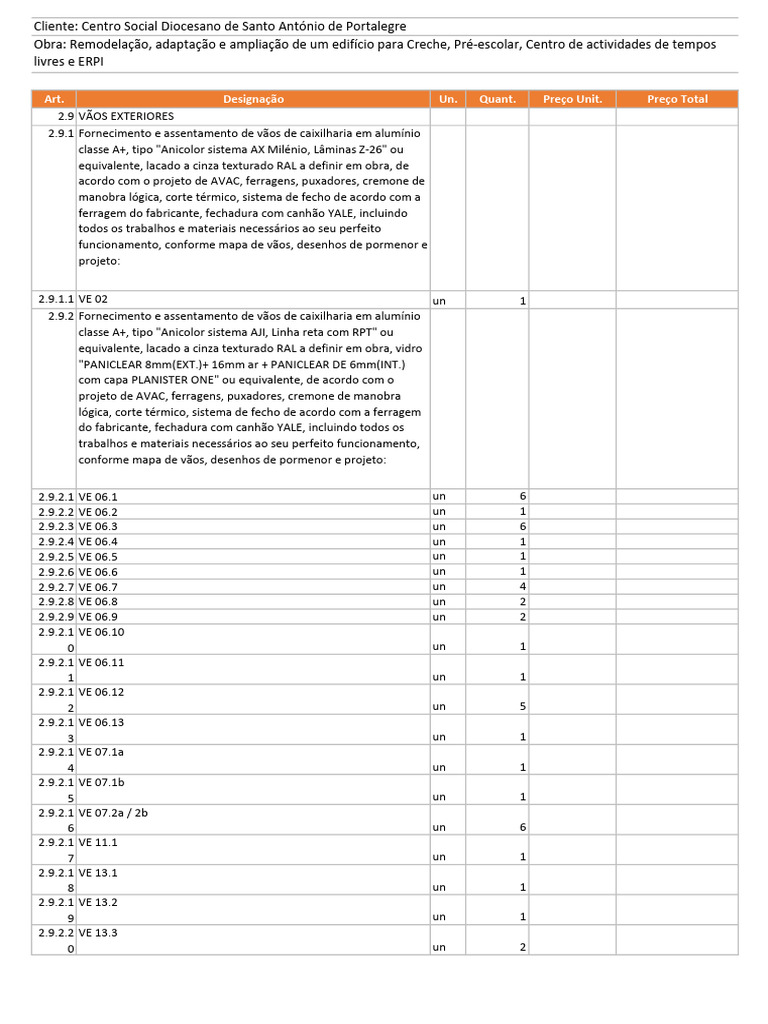 Mapa de Quantidades | PDF | Materiais | Engenharia Eletromecânica