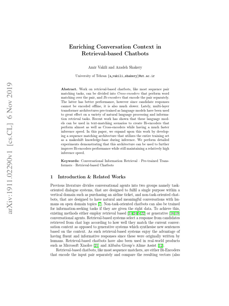 Enriching Conversation Context in Retrieval-Based Chatbots: 1 ...