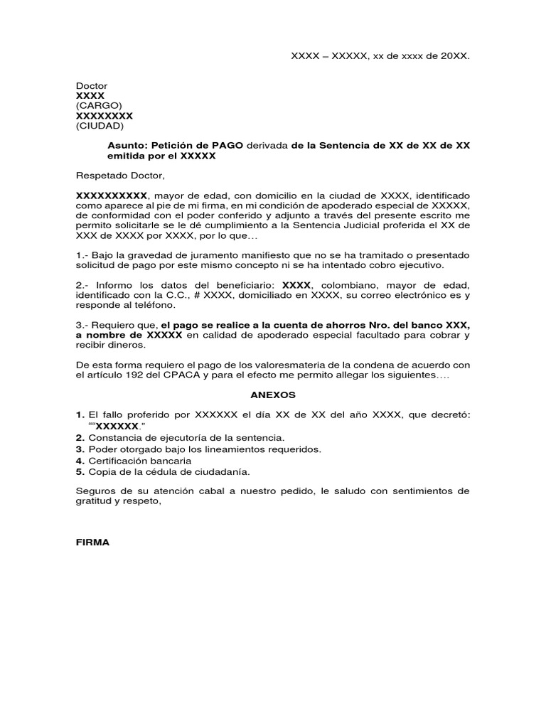 Solicitud Pago de Sentencia | PDF Solicitud Pago de Sentencia | PDF