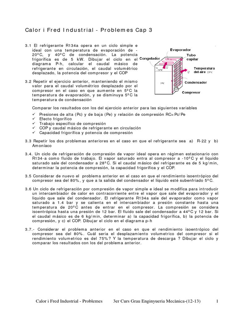 3-Problemes Cap 3 | PDF | Refrigeración | Ciencias fisicas