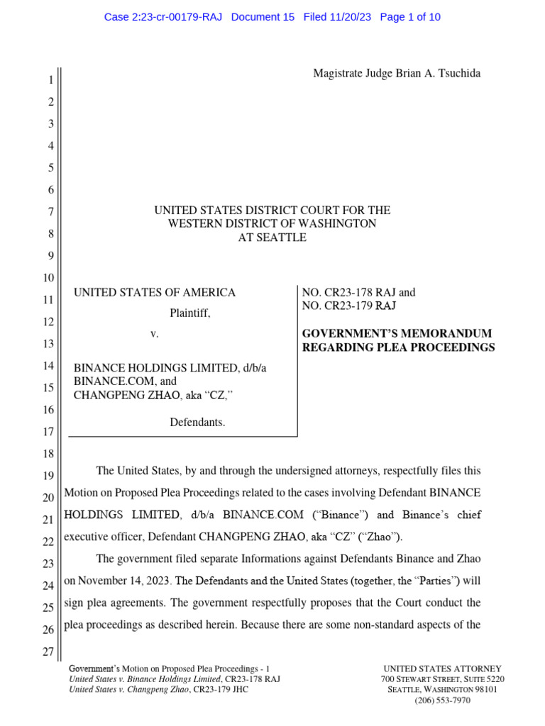 USA V Binance Plea Agreement | PDF | Plea Bargain | Plea